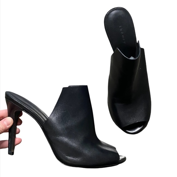 Theory | Shoes | Theory Black Leather Opentoe Mule Heels | Poshmark